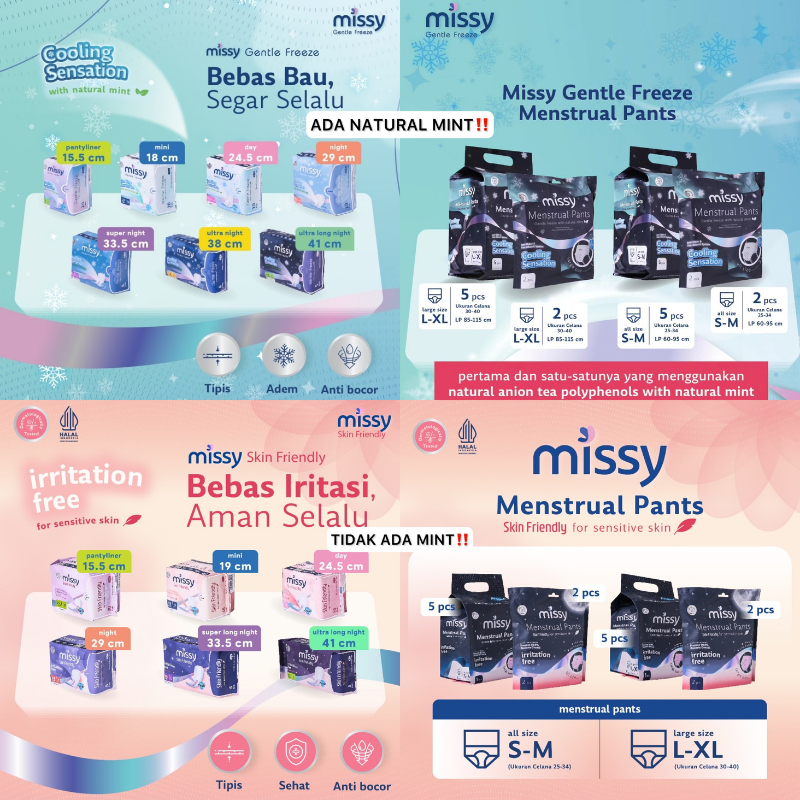 Jual Pembalut Missy Gentle Freeze Skin Friendly / Menstrual Pants Softex Celana Menstruasi ...