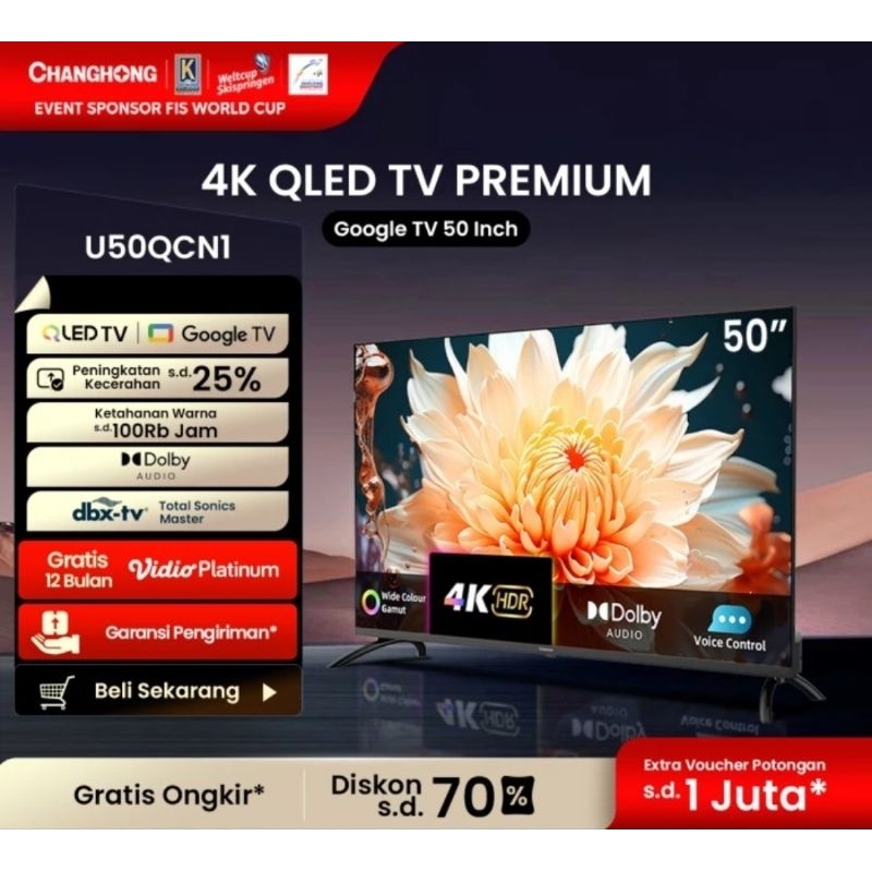 Jual CHANGHONG QLED TV 4K 50 INCH U50QCN1 ANDROID GOOGLE TV | Shopee Indonesia