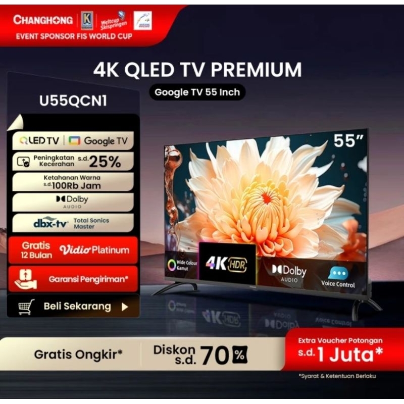 Jual CHANGHONG QLED TV 4K 55 INCH U55QCN1 ANDROID GOOGLE TV | Shopee Indonesia