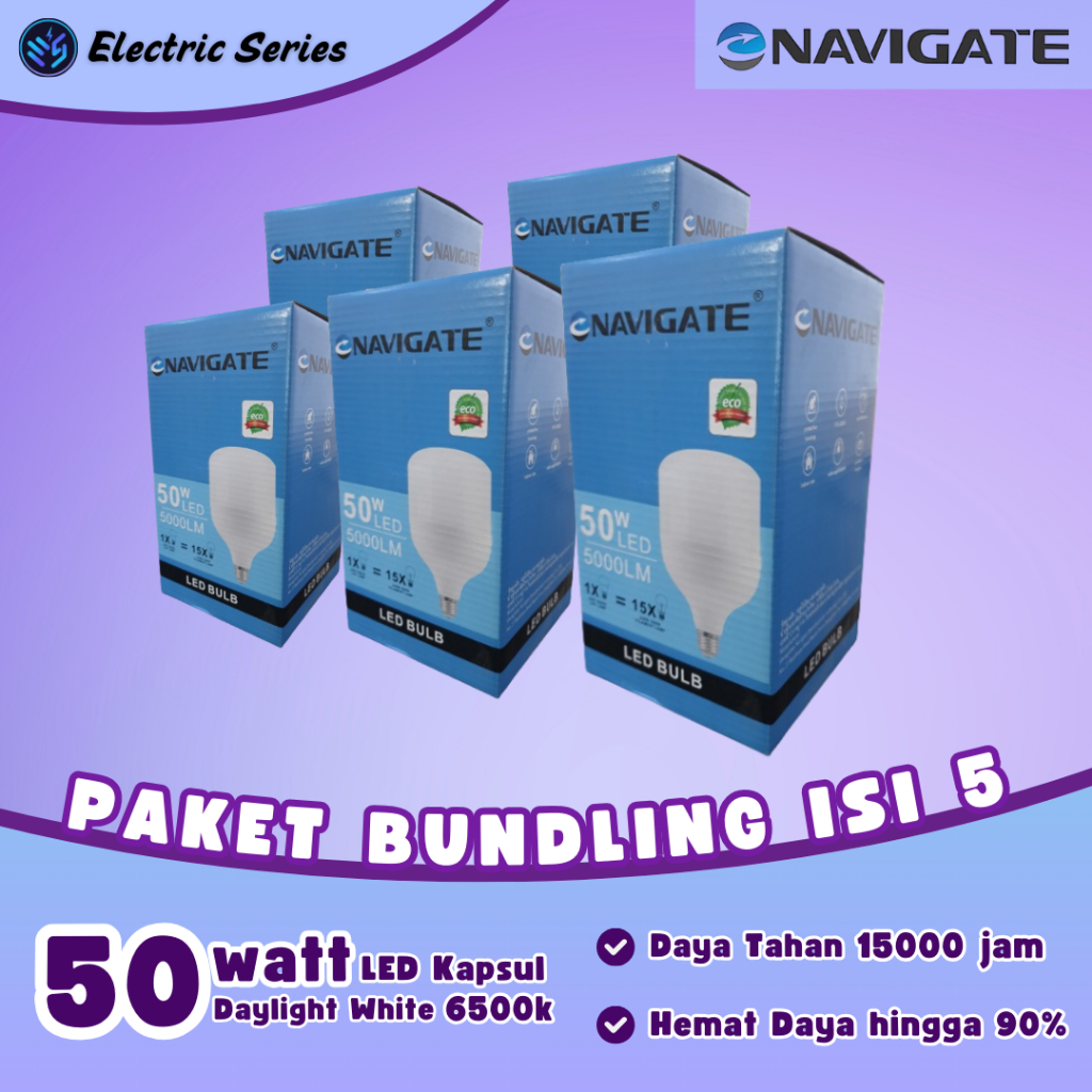 Jual PAKET BUNDLE ISI 5 Lampu LED Kapsul Navigate 50 Watt Putih 6500K ...