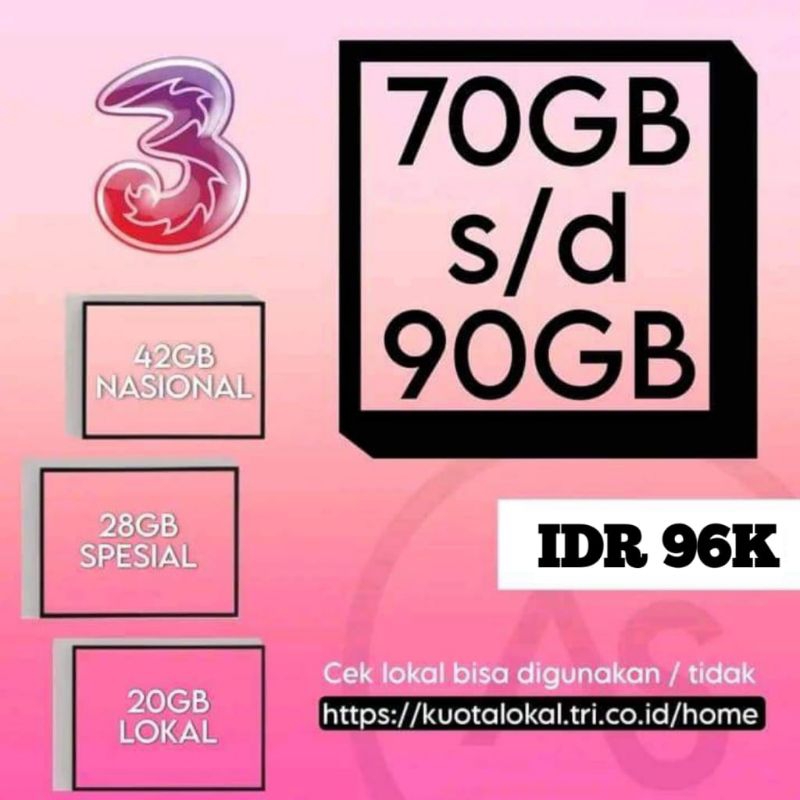 Jual Paket Kuota Murah 3 5GB, 10GB, 12GB, 15GB, 25GB, 32GB, 33GB, 45GB, 50GB, 52GB Full 24 Jam ...