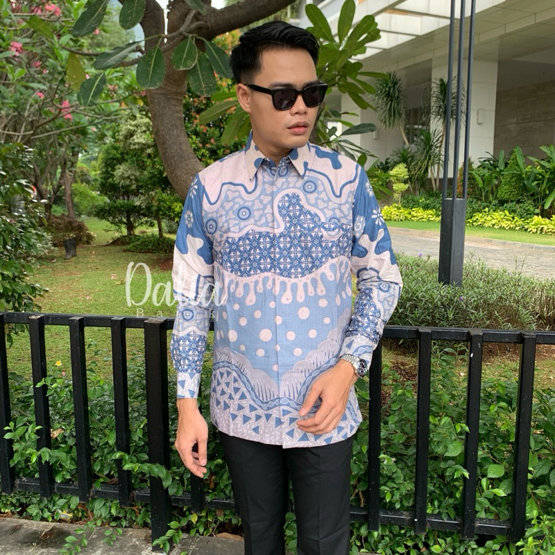 Jual KEMEJA BATIK BIRU DENIM LAPIS FURING READY SERAGAM | Shopee Indonesia