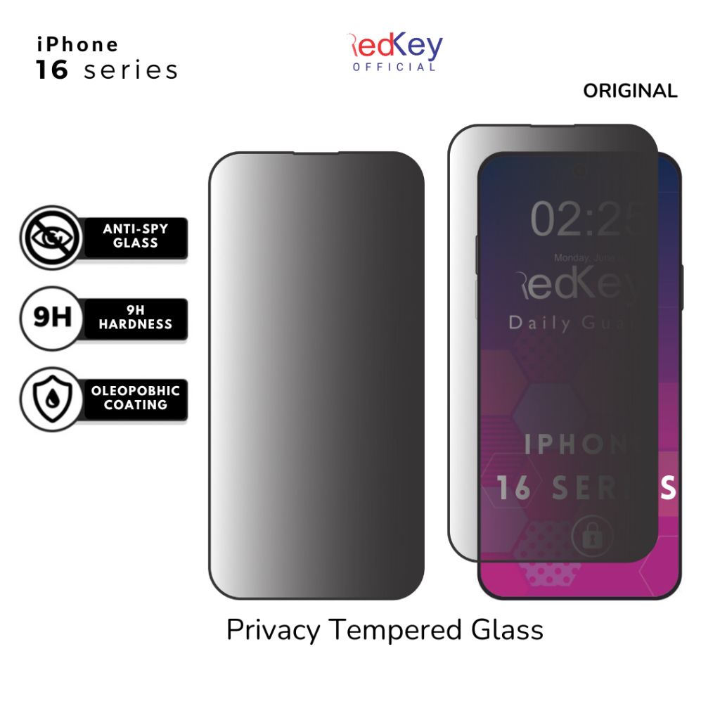 Jual Redkey Privacy Tempered Glass iPhone 16 Pro Max 16 Plus - Full Cover Anti Spy Anti Gores ...