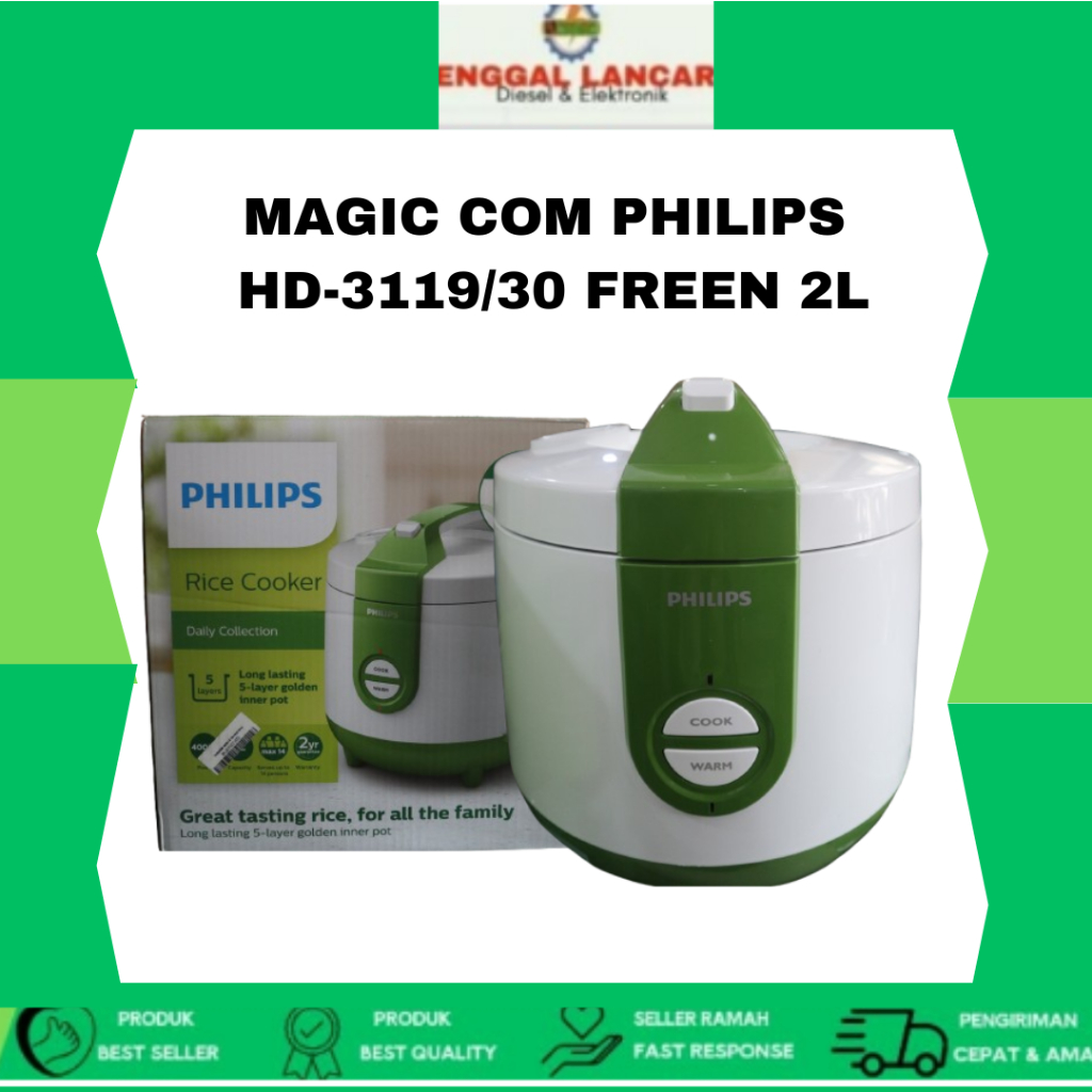 Jual MAGIC COM PHILIPS HD-3119/30 GREEN 2L PHILIPS 2L Rice cooker ...