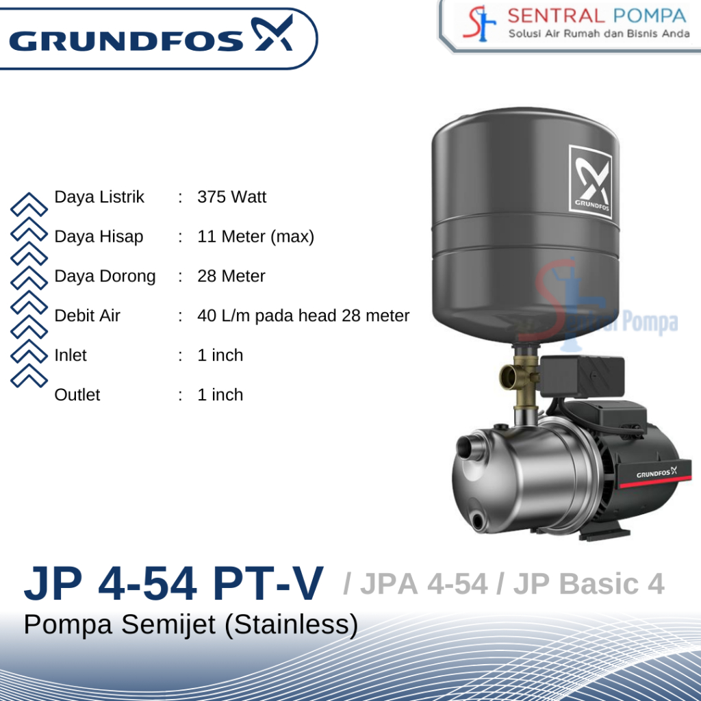 Jual Grundfos JP 4-54 PT-V / JPA 4-54 / JP Basic 4 Pompa Semi Jet 375 Watt | Sentral Pompa ...