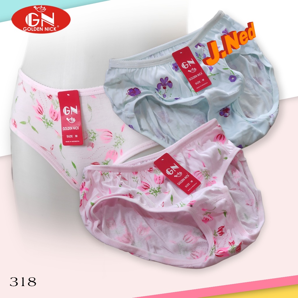 Jual J318 (3-12 Pcs) Golden Nick Celana Dalam Wanita Dewasa, Celana Dalam Perempuan Size M L XL ...