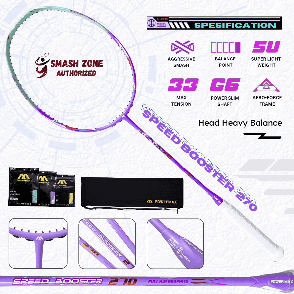 Jual Raket Badminton Power Max Speed Booster 270 Original Head Heavy 32 ...