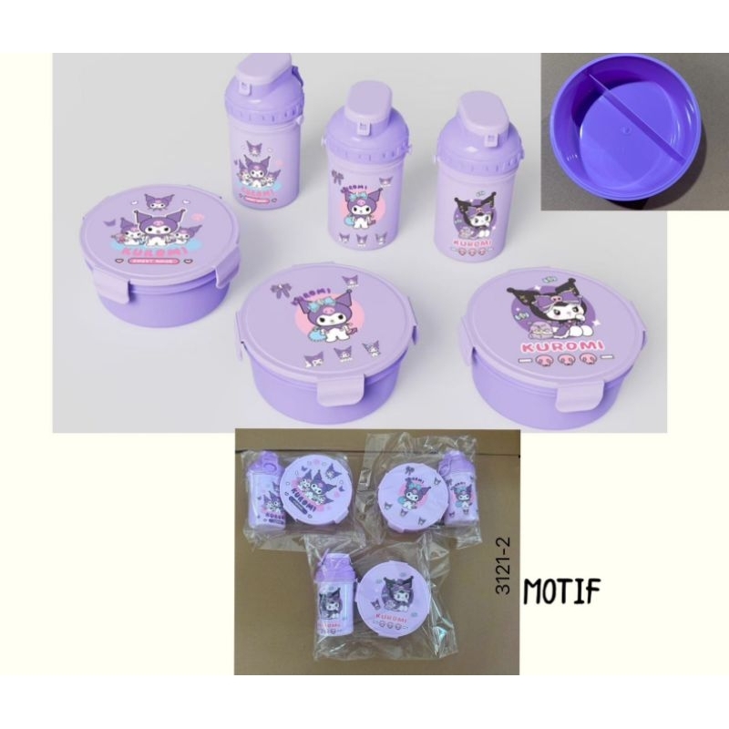 Jual 3121-2 Lunch box set botol minum/kotak makan set/tempat makan lucu anak karakter kuromi ...