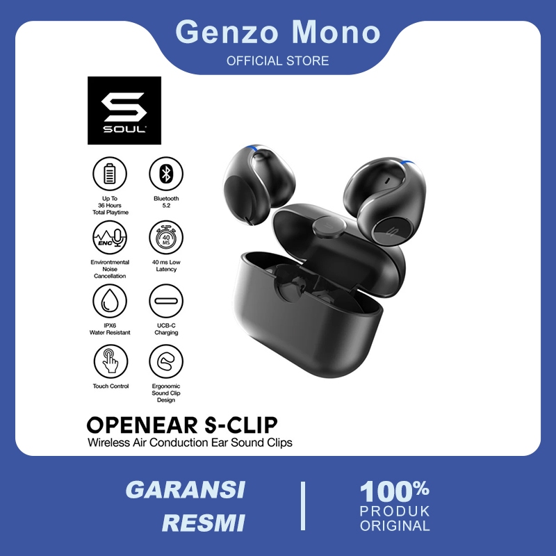 Jual SOUL OPENEAR S-CLIP Wireless Air Conduction Ear Sound Clips TWS ...