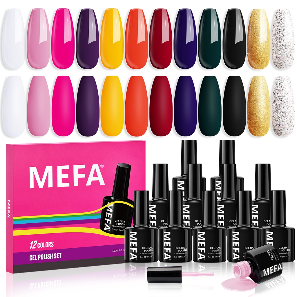 Jual MEFA Gel Nail Polish Set 12 Warna All Seasons Gel Nail Kit Hitam ...