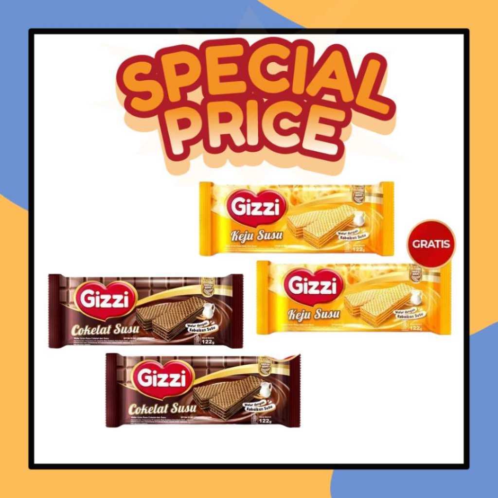 Jual BUY 1 GET 1 FREE Gizzi Wafer Coklat / Keju dengan Susu 122gr x 2pcs Wafers Chocolate ...