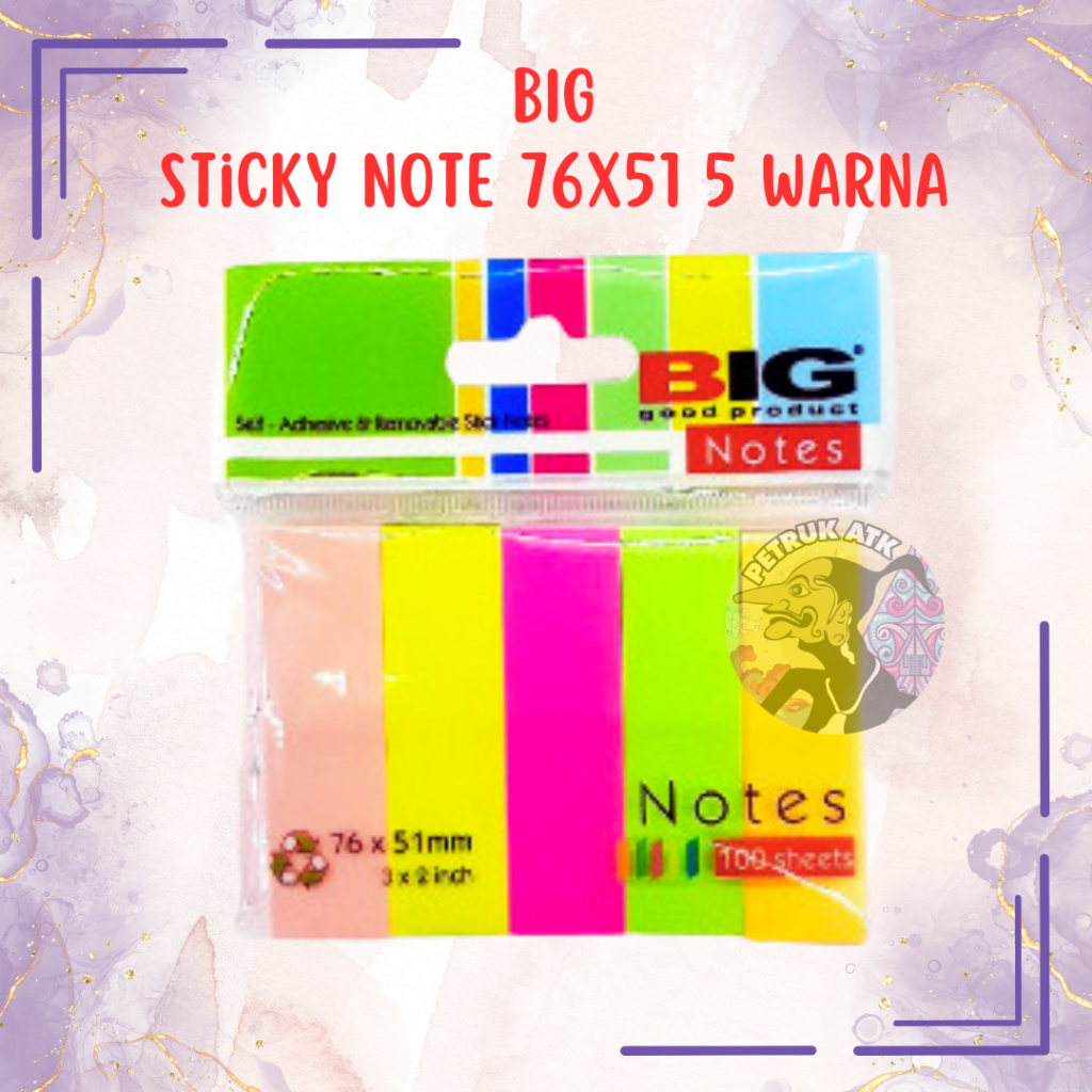 Jual [SET] STICKY NOTES BIG 76X51 5 WARNA PEMBATAS DAN PENANDA KERTAS ...