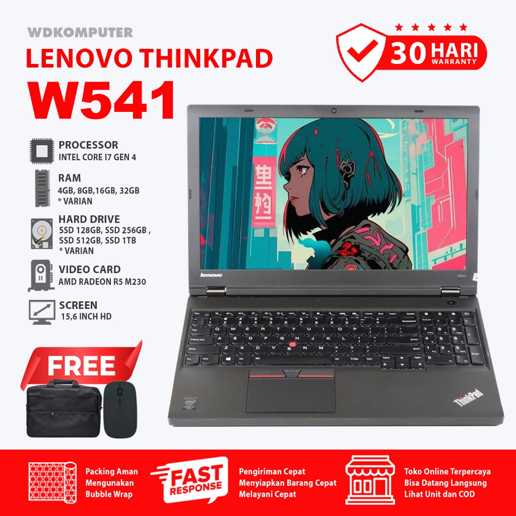 Jual Laptop Workstation Lenovo Thinkpad W541 Core I7 Gen 4 I Layar 15,6 inch I Mouse & Tas ...