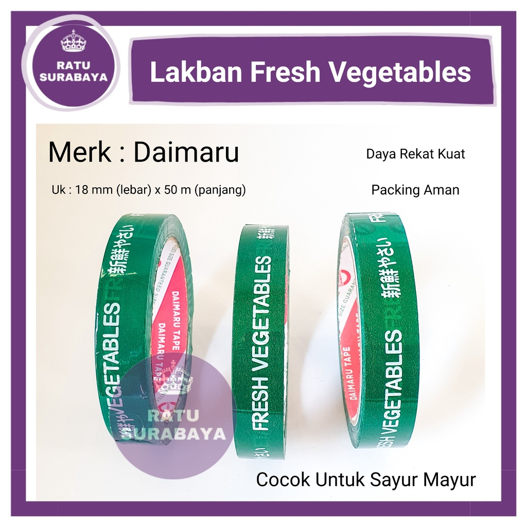 Jual Lakban FRESH VEGETABLES Isolasi Sayur Mayur Daimaru uk 18mm x ...