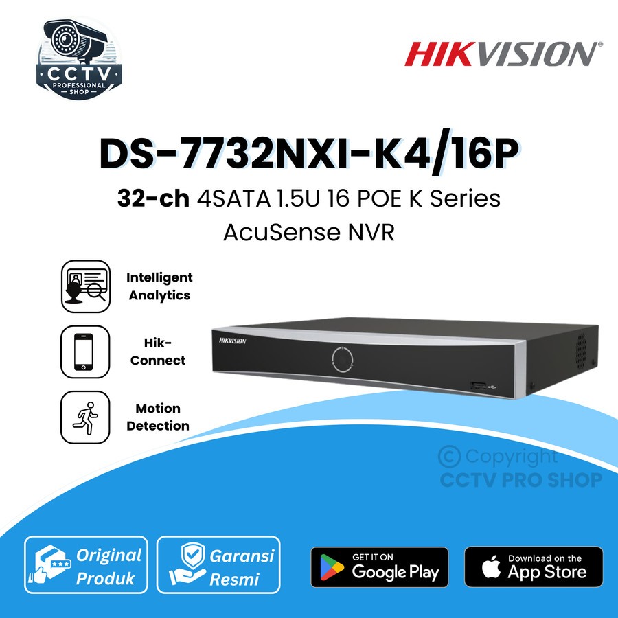 Jual NVR Hikvision DS-7732NXI-K4/16P 4Sata's 32-ch 1.5U 16 POE K Series AcuSense Network Video ...