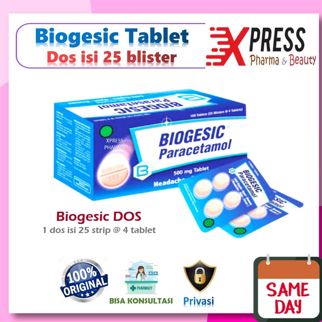 Jual ⚡XPRESS⚡ DOS Biogesic isi 25 strip @ 4 Tablet - Obat Penurun Panas ...
