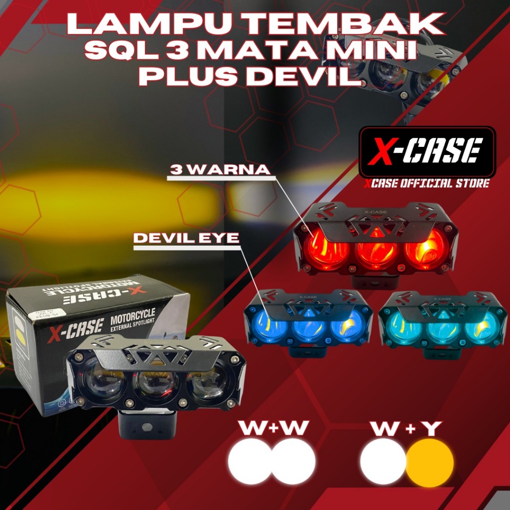 Jual X-Case Lampu Sql Mini 3 Mata Plus Devil Eye Hi Low Universal 8033 ...