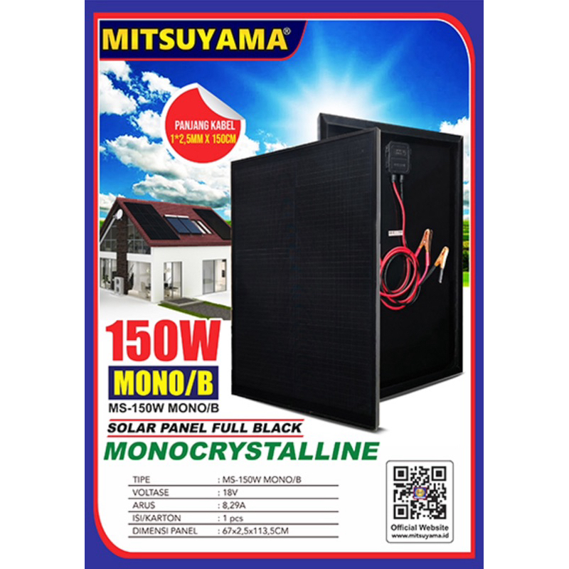 Jual Solar Panel Full Black Monocrysstalline Mitsuyama 150W Mono/B ...