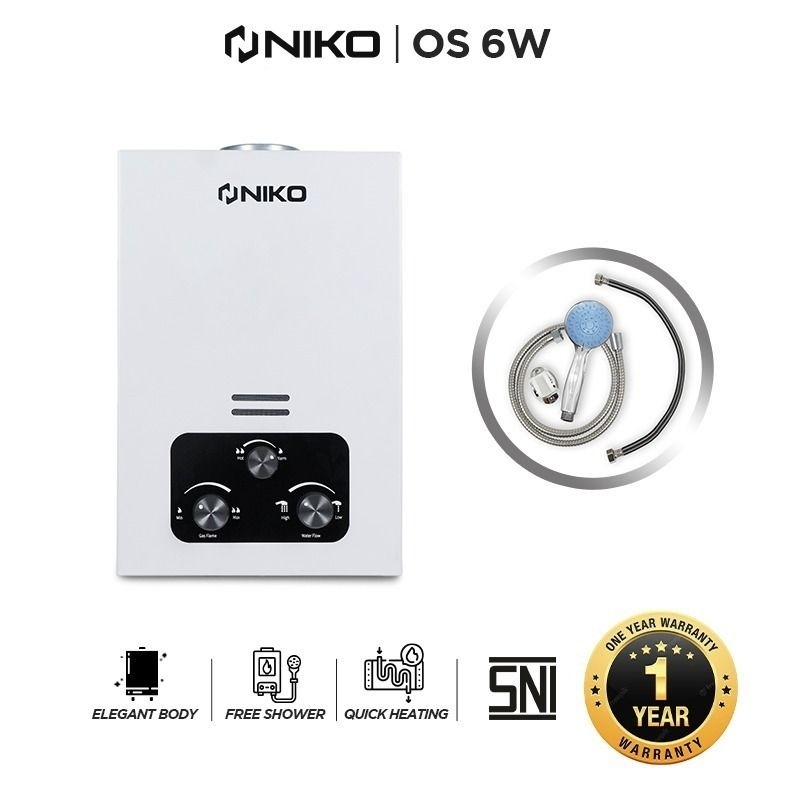 Jual Niko OS6 Water Heater Gas / Pemanas Air Kamar Mandi BONUS Kepala Shower dan Selang Shower ...