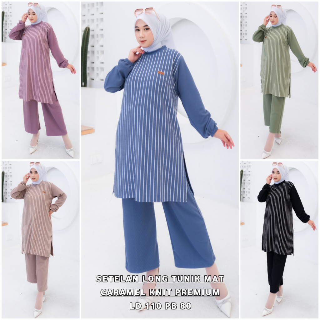 Jual Setelan Knit Wanita VIONA One Set Long Tunik Knit Mix Salur ...