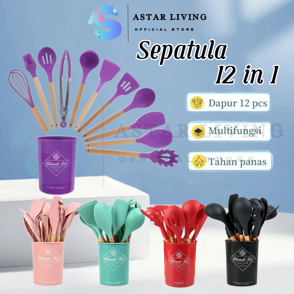 Jual [AL] Silicone Utensil Set isi 12pcs Spatula Silicone Set BPA Free ...