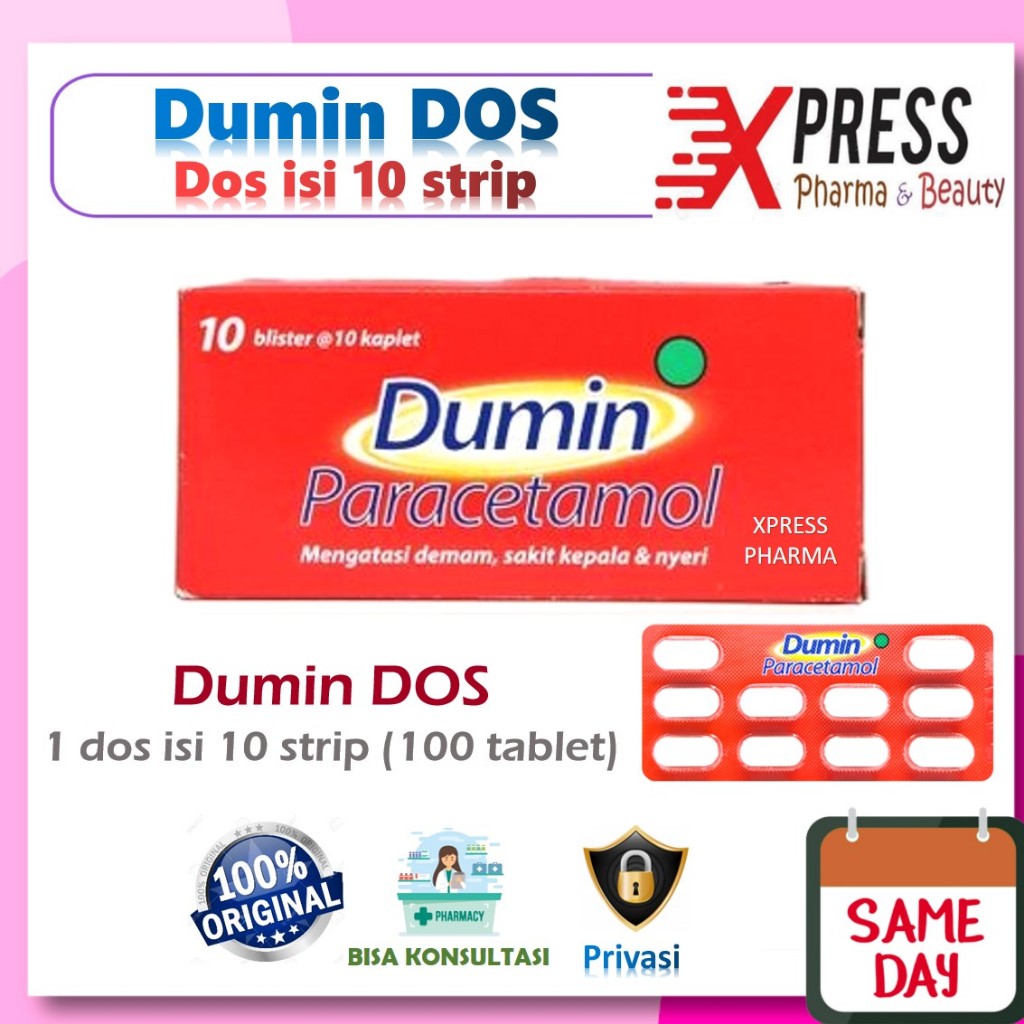 Jual ⚡XPRESS⚡ DOS Dumin tablet isi 10 strip 100 tablet Parcetamol ...