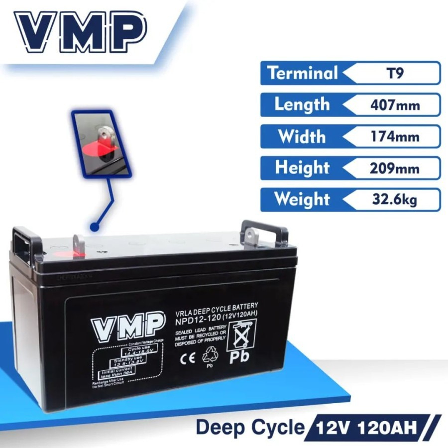 Jual Baterai Aki Kering 12V 120AH 120 AH VMP Aki Baterai VRLA UPS APC ICA - T9 | Shopee Indonesia