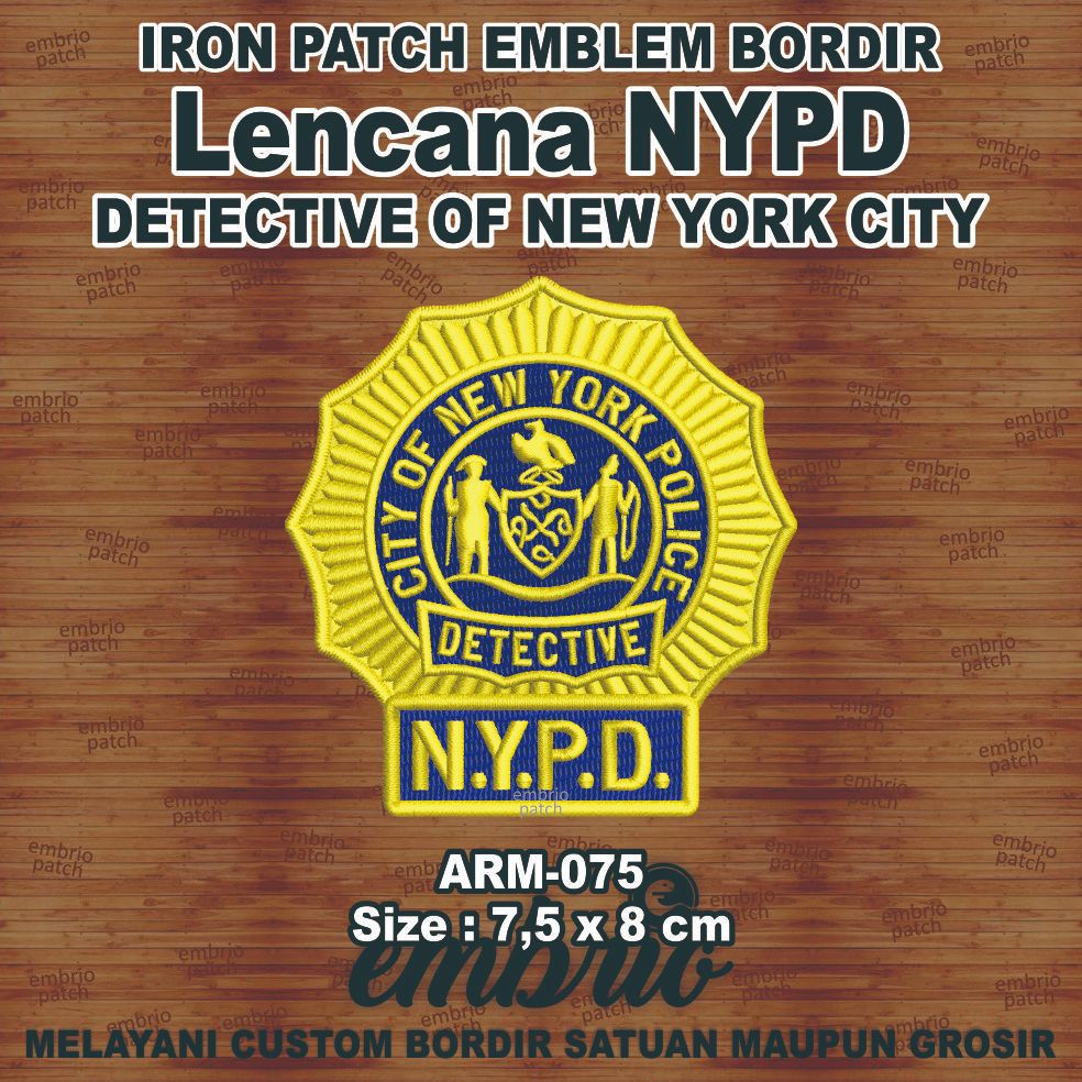 Jual ARM-075 Patch NYPD DETECTIVE CITY OF NEW YORK POLICE Lencana ...