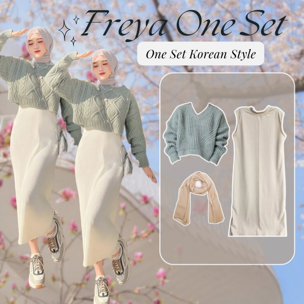 Jual Freya One Set 3 In 1 OOTD Hangout Outfit Kondangan (Sweater+Inner ...