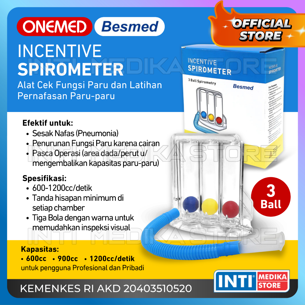 Jual ONEMED BESMED - Alat Cek Fungsi dan Latihan Pernafasan Paru-Paru INCENTIVE SPIROMETER 3 ...