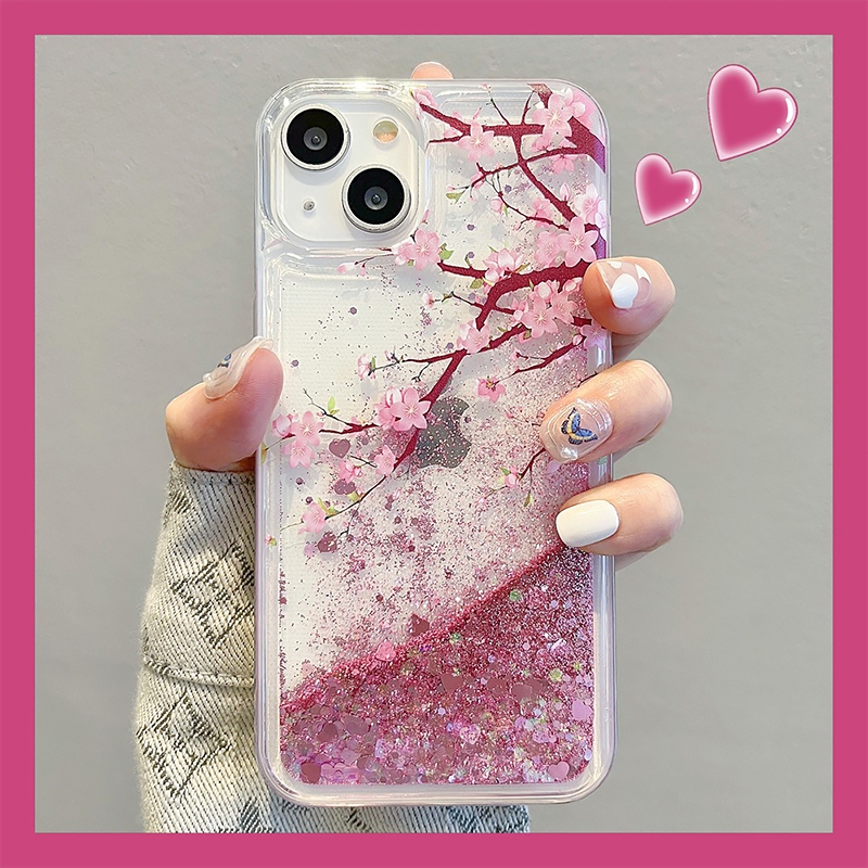 Jual Pink Sakura Flower Cherry Blossoms Liquid Quicksand Phone Case For ...