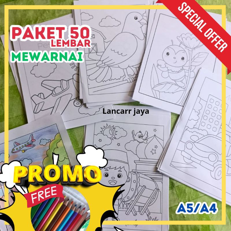 Jual 50pcs Mewarnai GRATIS PEnsil warna-worksheet mewarnai anak tk paud ...