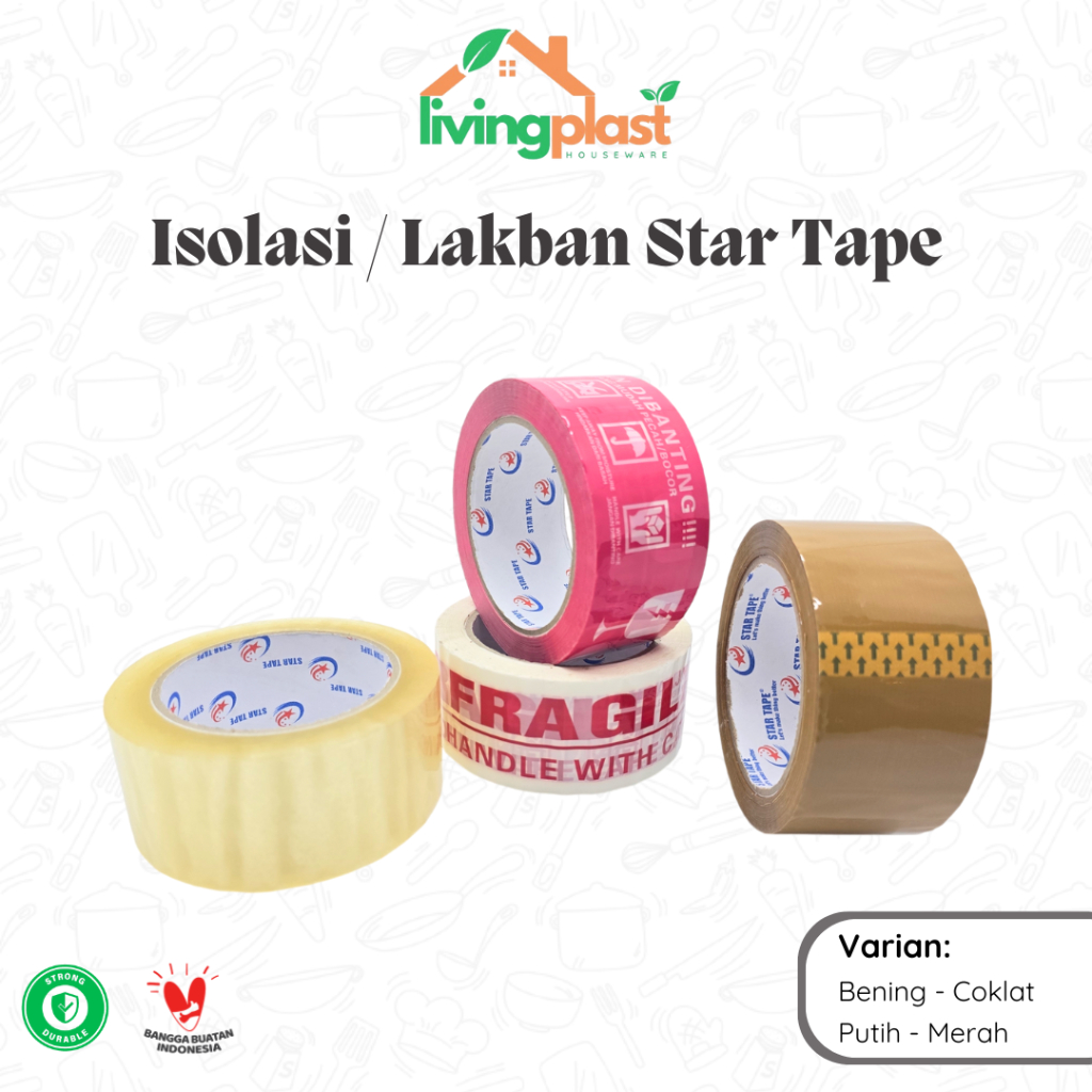 Jual Isolasi Lakban Tribell Bening Coklat Merah Putih / Isolasi Fragile ...