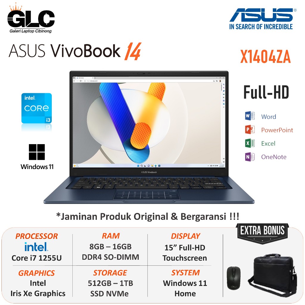 Jual Laptop Slim ASUS VivoBook 14 X1404ZA Intel Core i3 Gen12 RAM 16GB 512GB SSD 14" inch FHD ...