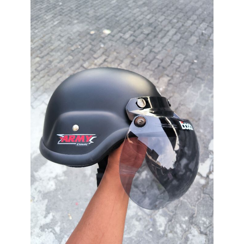 Jual Helm HBC Army Solid Polos Helm Retro Army | Shopee Indonesia