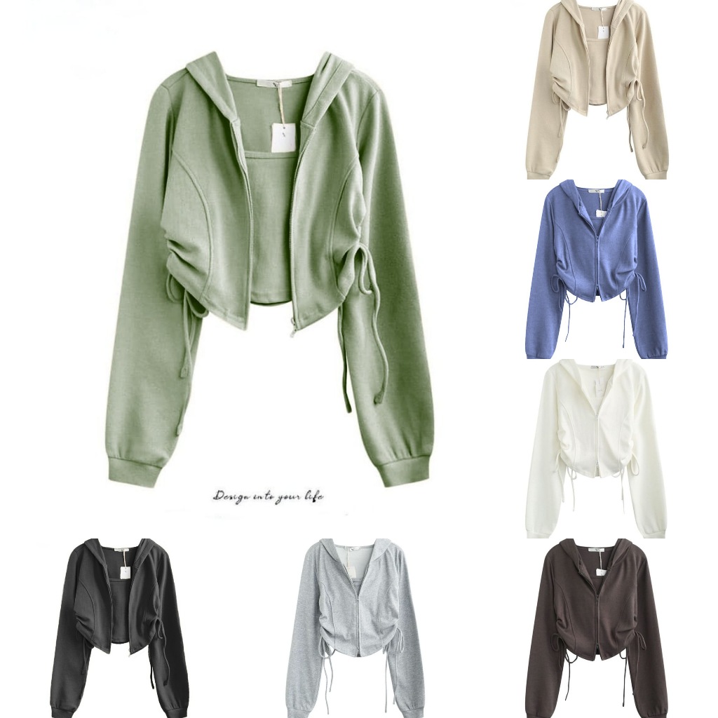 Jual [ NEW COLOR ] Jaket Wanita Korean Style Adella Crop Zipper Serut ...