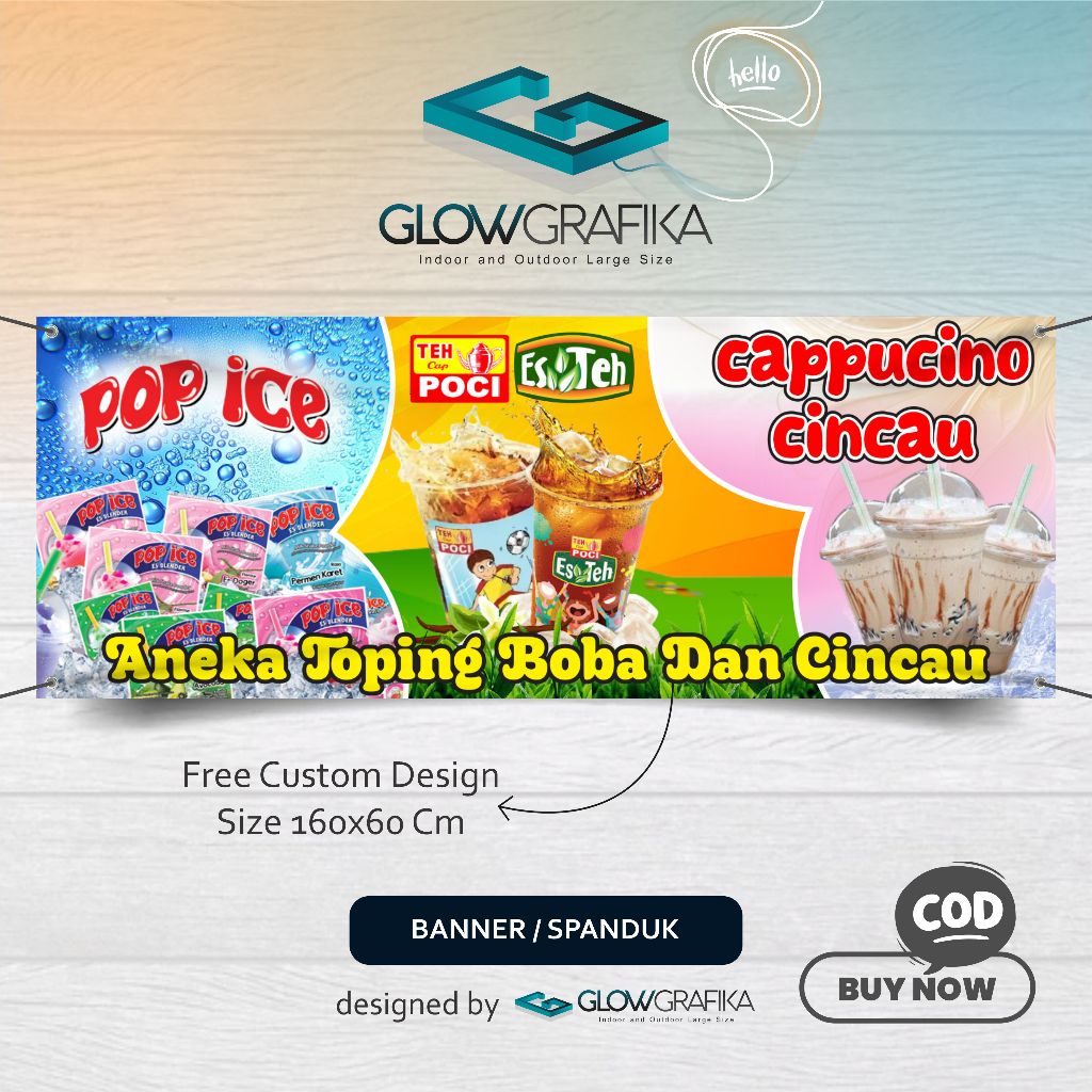 Jual Cetak Spanduk Banner Pop Ice Cappucino Cincau | Shopee Indonesia
