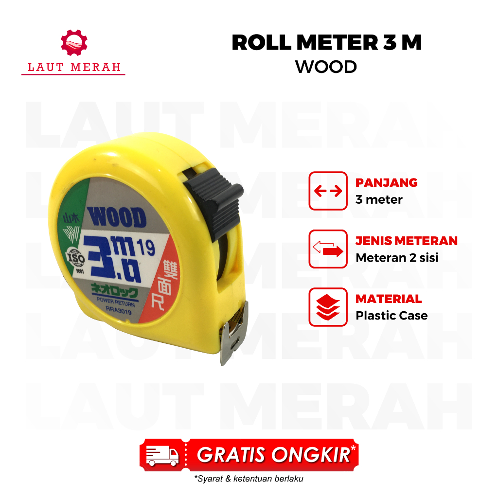 Jual METERAN WOOD ORIGINAL 3 METER 2 SISI - 2 SIDE MEASURING TAPE 3 ...
