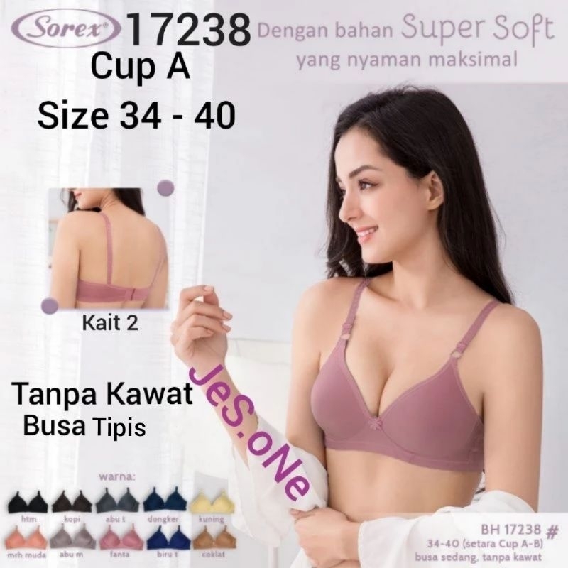 Jual 2pcs Sorex 17238 Bra BH Tanpa Kawat Busa Tipis Cup A Kait 2 sz 34 - 40 | Shopee Indonesia