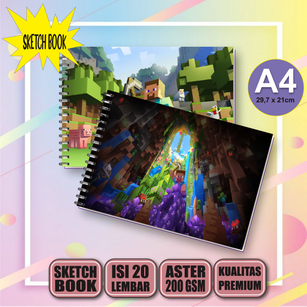Jual Sketchbook Minecraft A4, Buku Gambar Vertikal Jilid Spiral 20 ...