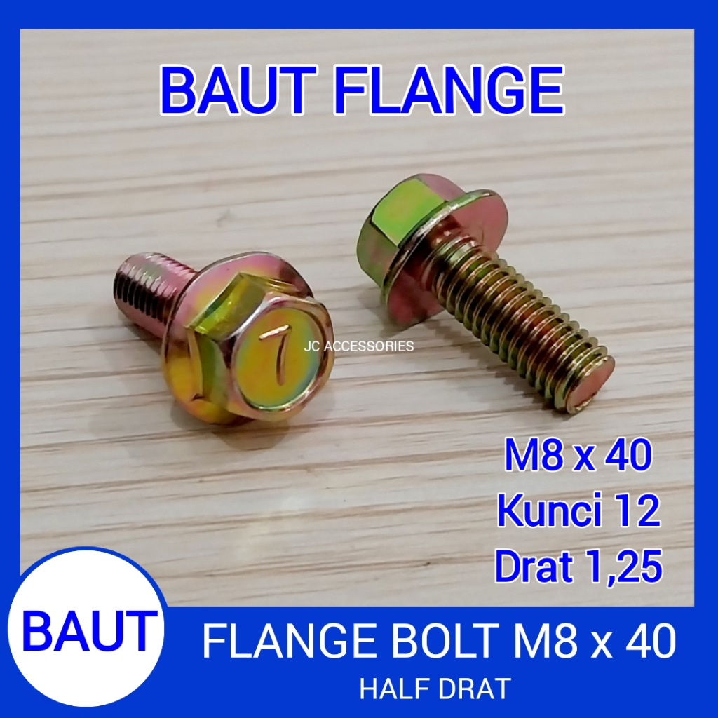 Jual BAUT FLANGE M8x40 DRAT 1,25 KUNCI 12 FLANGE BOLT M8 X 40 GALVANIS 8x40 8 X 40 4CM | Shopee ...