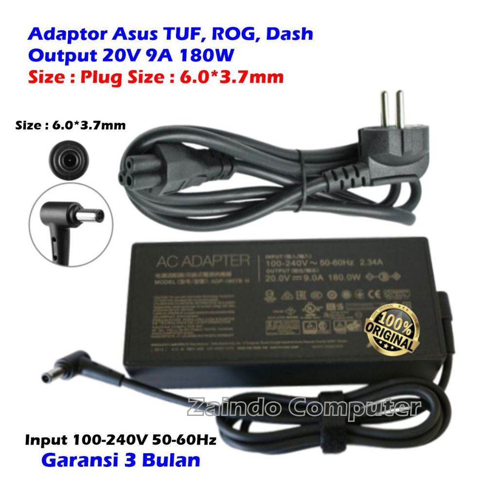 Jual ADAPTOR ASUS TUF 20V 9A 180W (6.0*3.7MM) TUF A15 A17 F15 F17 A17 FA706IHRB-AS51-CA GA502D ...
