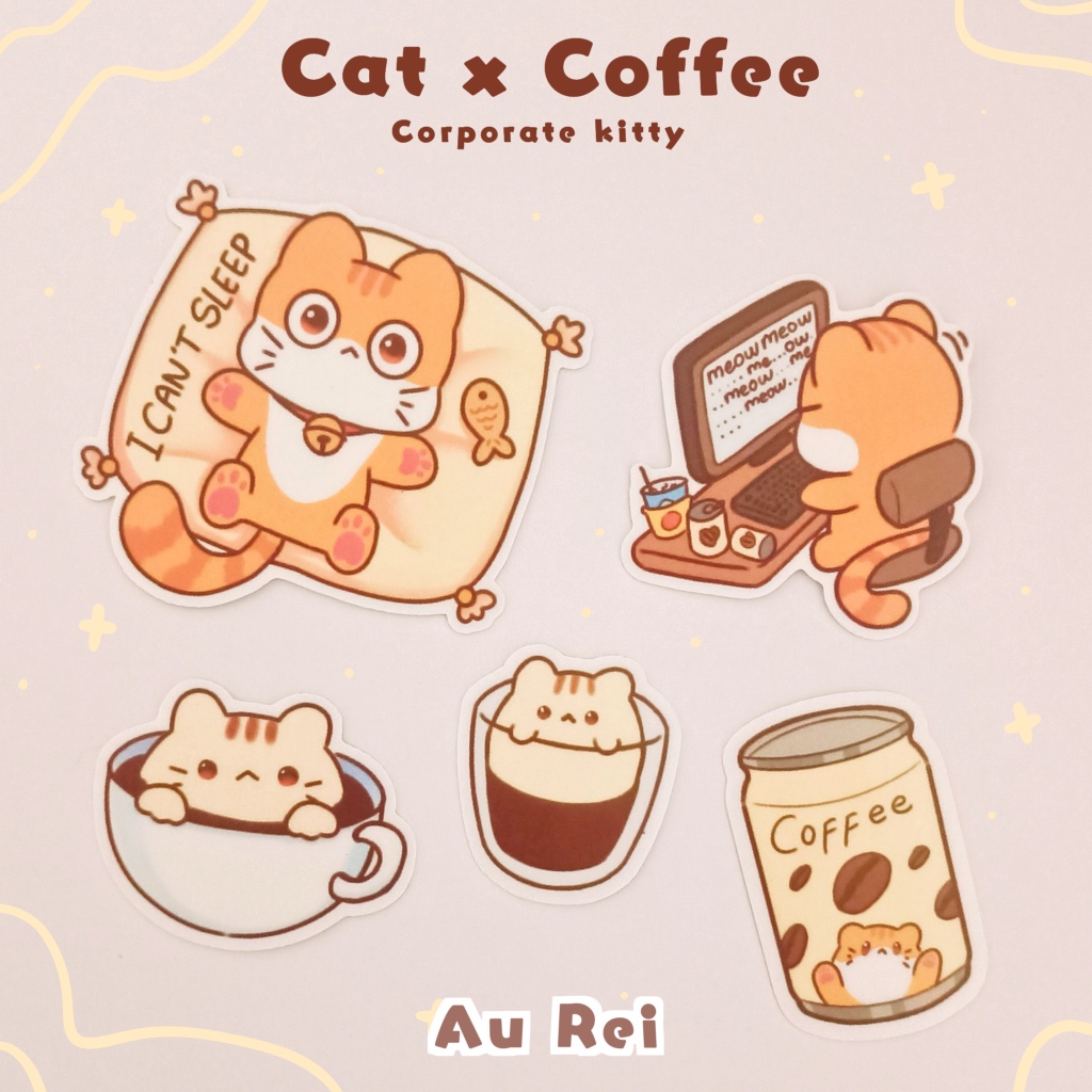 Jual Cat x coffee sticker pack | include 5 stickers of corporate kitty ...