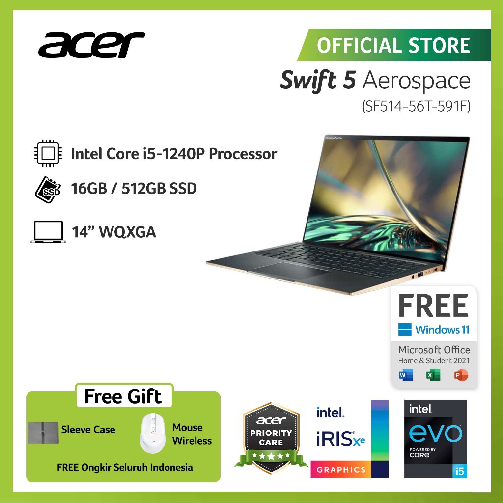 Jual (FREE WIRELESS MOUSE & TWS) ACER LAPTOP SWIFT 5 AEROSPACE SF514 ...