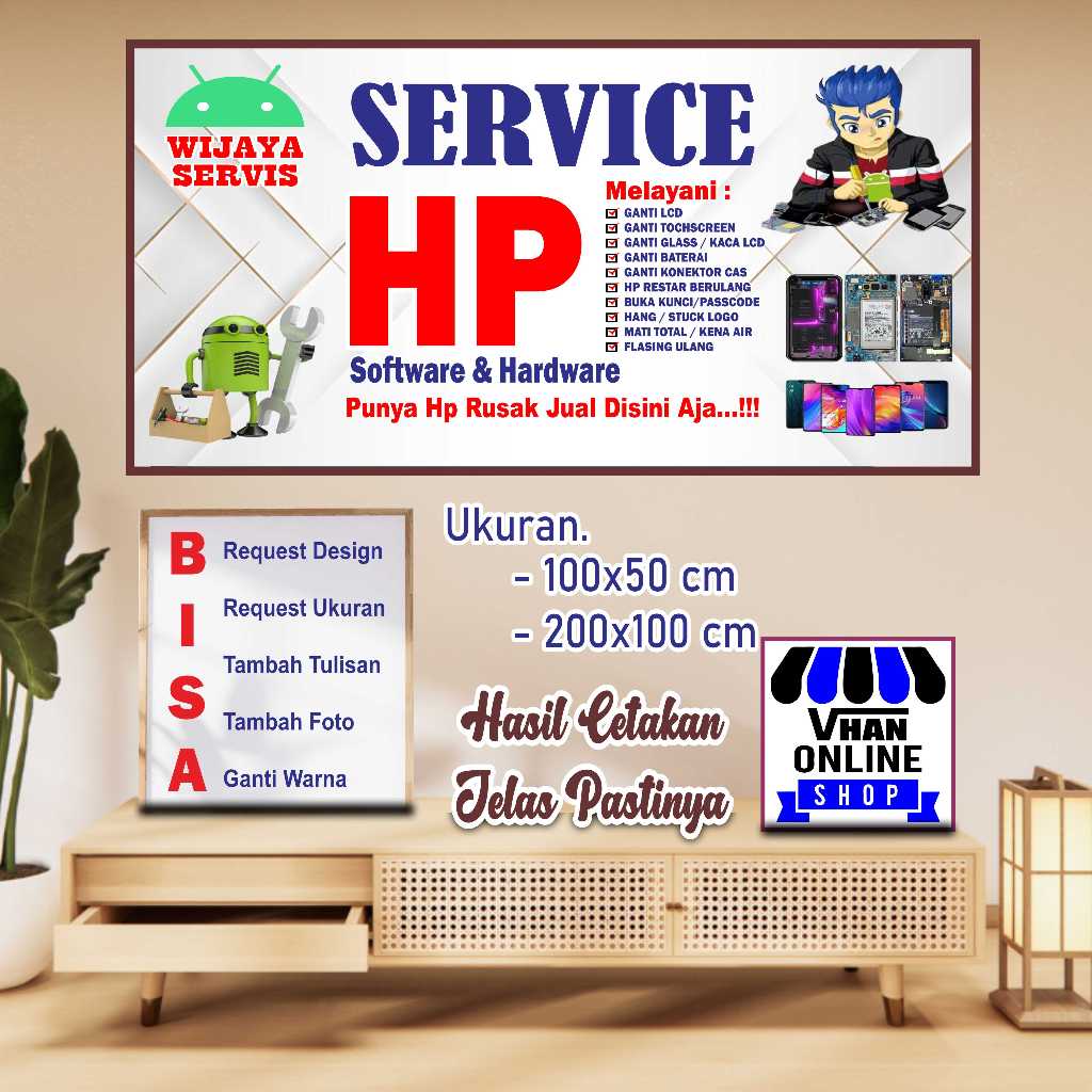 Jual Spanduk Banner Custom Service HP Design Warna Putih | Shopee Indonesia