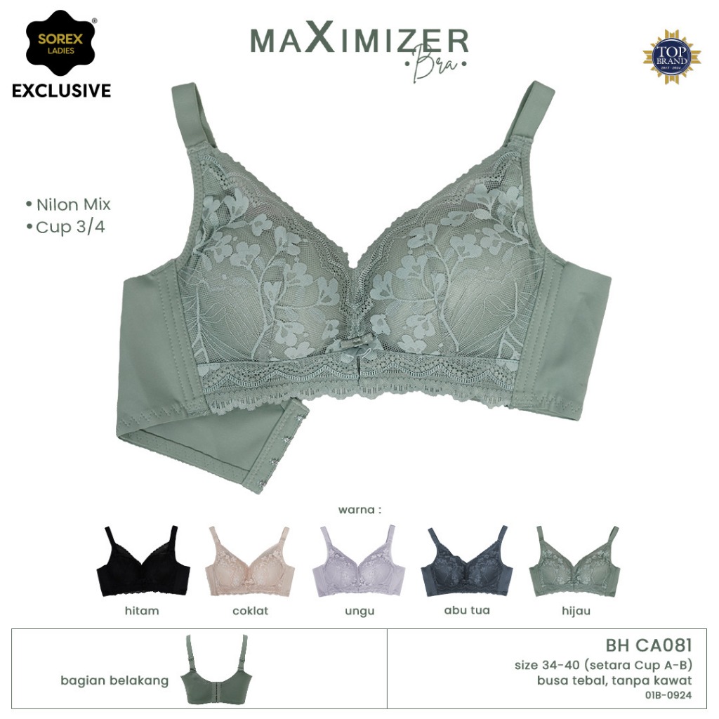 Jual Bra BH Sorex CA 081 Tanpa Kawat Busa Tebal Push Up Kait 4 (Cup A-B ...