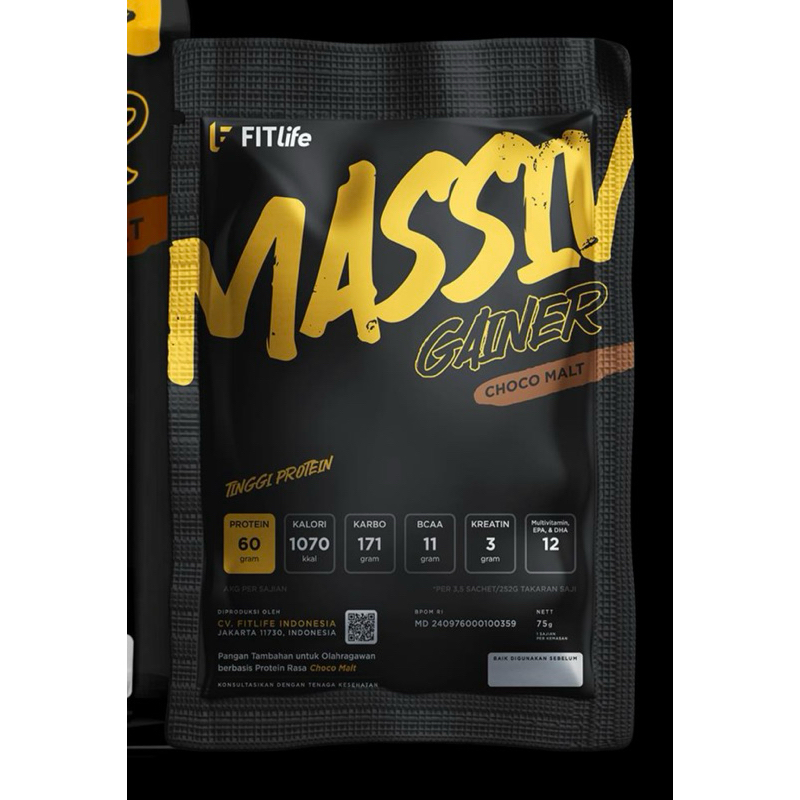 Jual Fitlife massiv sachet kemasan 75 gram suplemen fitness gainer ...