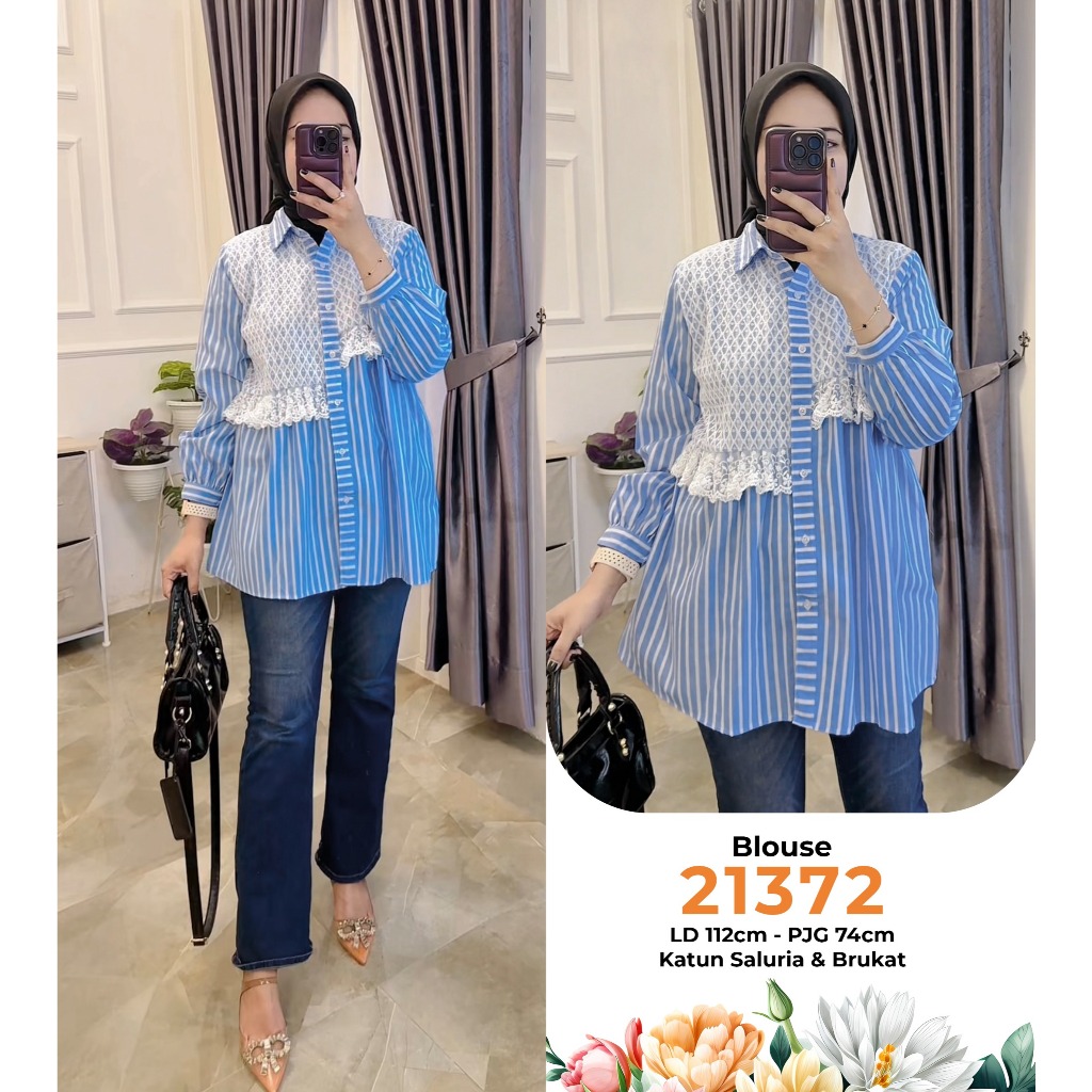Jual EXTU HERITAGE - Monica Blouse Salur & Motif Kombinasi Brukat ...