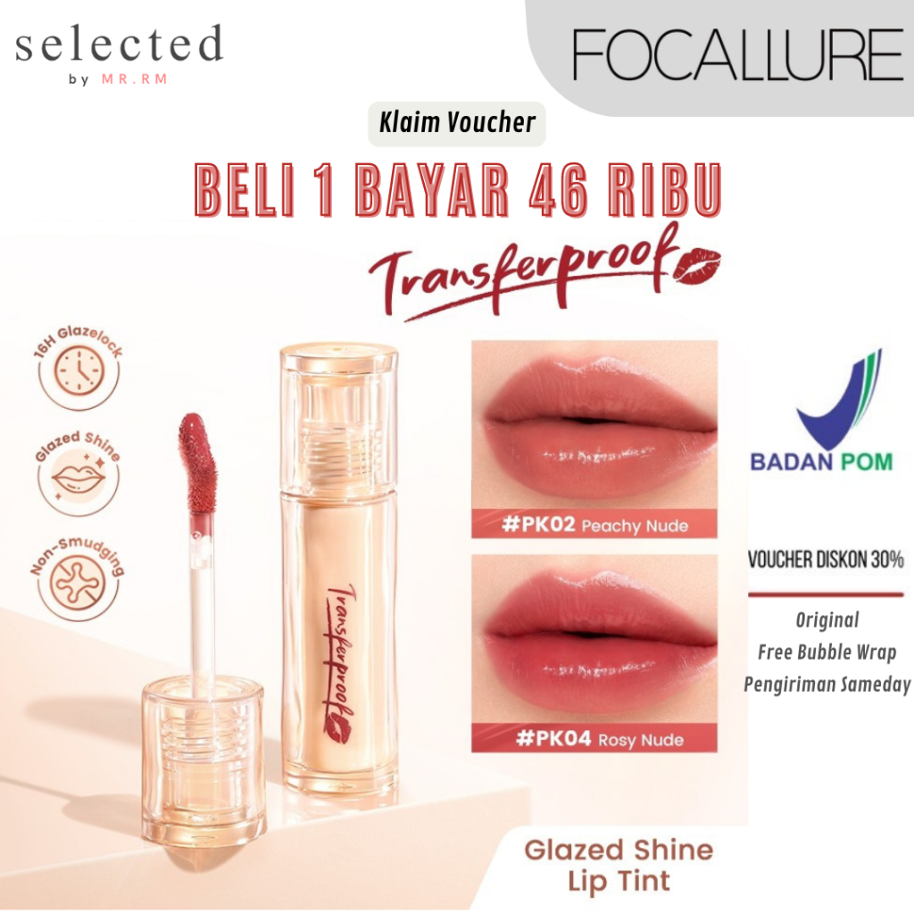 Jual BPOM FOCALLURE Lip Tint Super Glazed Shine Lip Glossy Lightweight ...