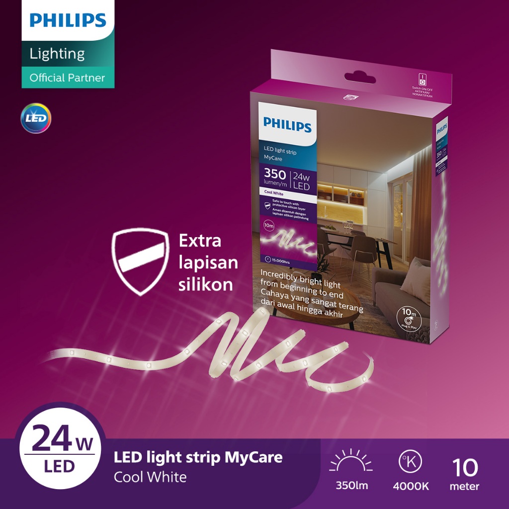 Jual Lampu Philips LED Strip MyCare 24W 10M Plug and Play 4000K Putih ...